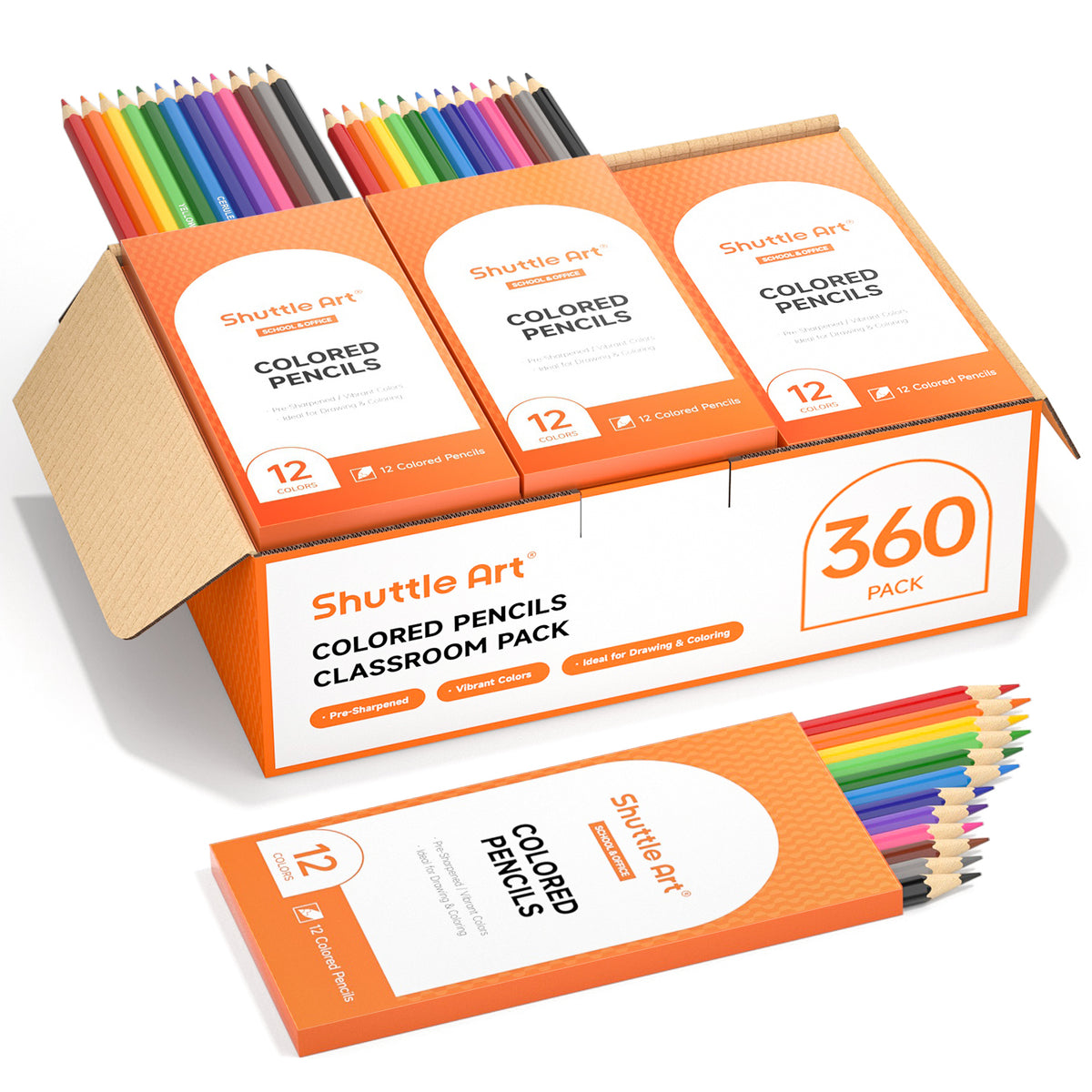 Colored Pencils Bulk, 12 Assorted Colors -Set of 360 — Shuttle Art