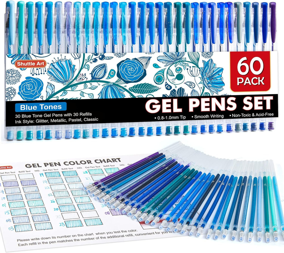 Blue Tone Gel Pens- Set of 30 with 30 Refills — Shuttle Art