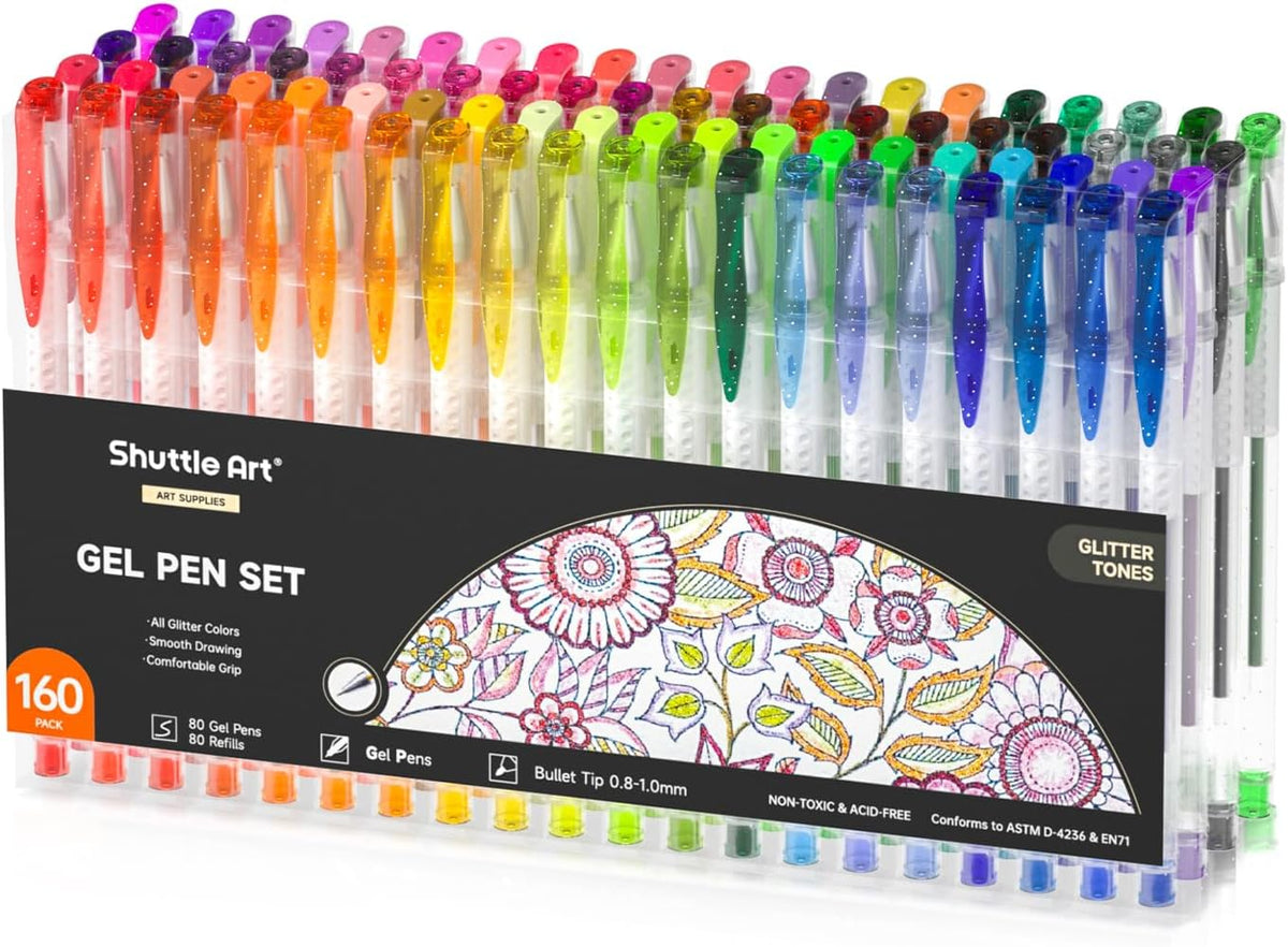 Colored Glitter Gel Pens, 80 Colors Gel Pen with 80 Refills - Set of 1 ...