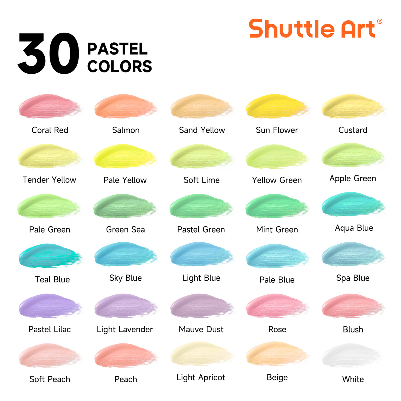 Pastel Acrylic Paint - Set of 30 Colors with 10 Paint Brushes — Shuttle Art