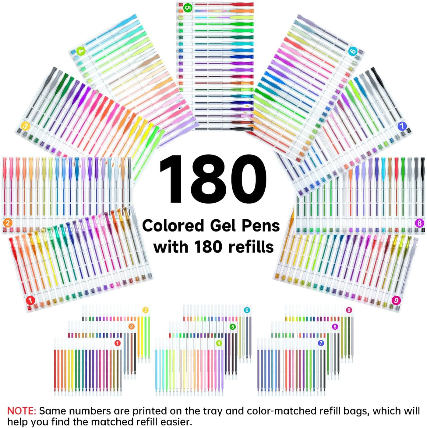 Colored Gel Pens, 180 Colors Gel Pen with 180 Refills - Set of 360 ...