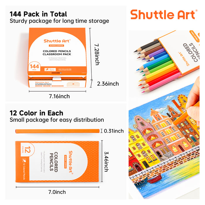 Colored Pencils Bulk, 12 Assorted Colors - Set of 144 — Shuttle Art