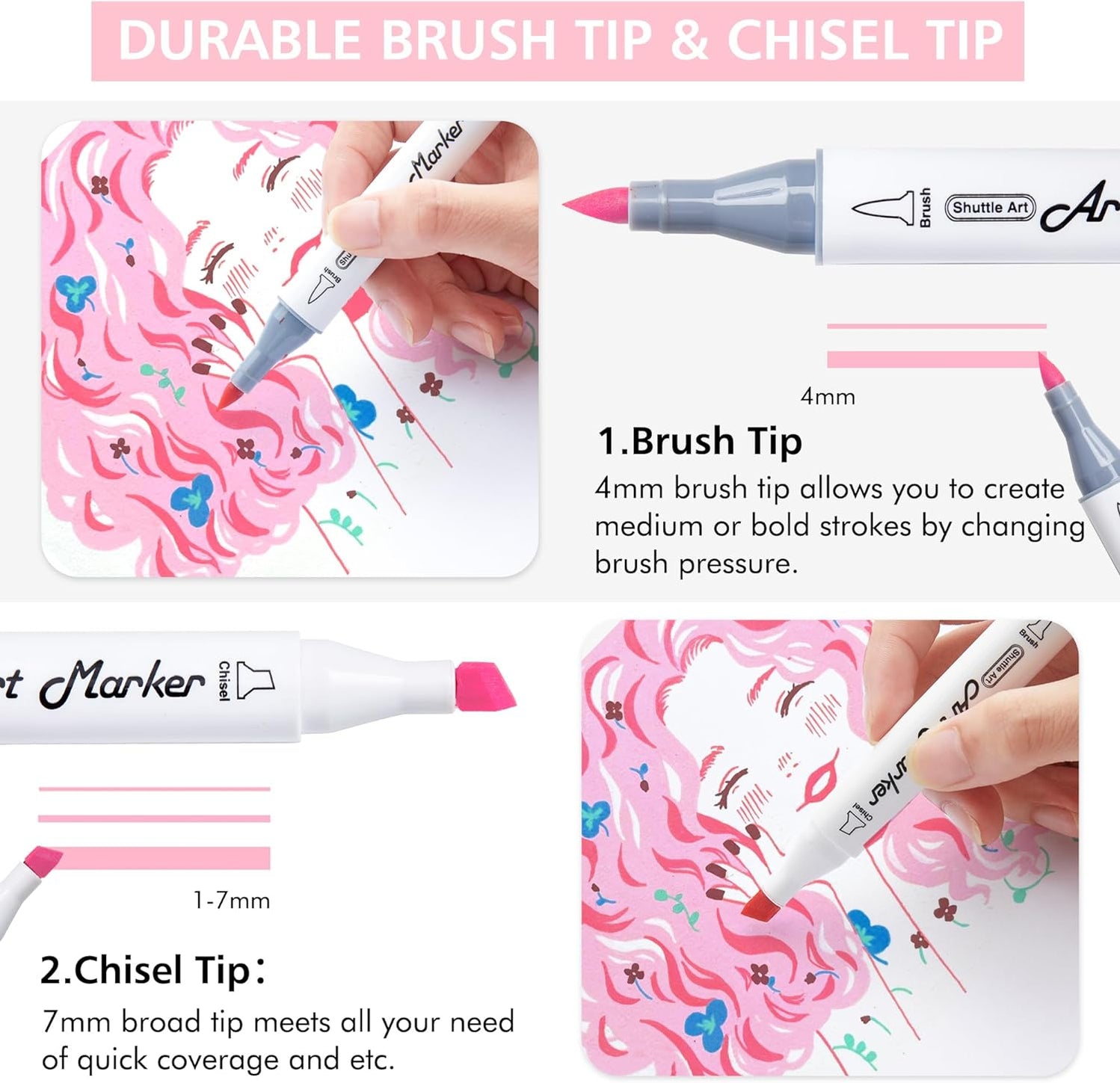 Dual Tip Brush & Chisel Tip Art Marker - Set of 50 Pastel Colors ...