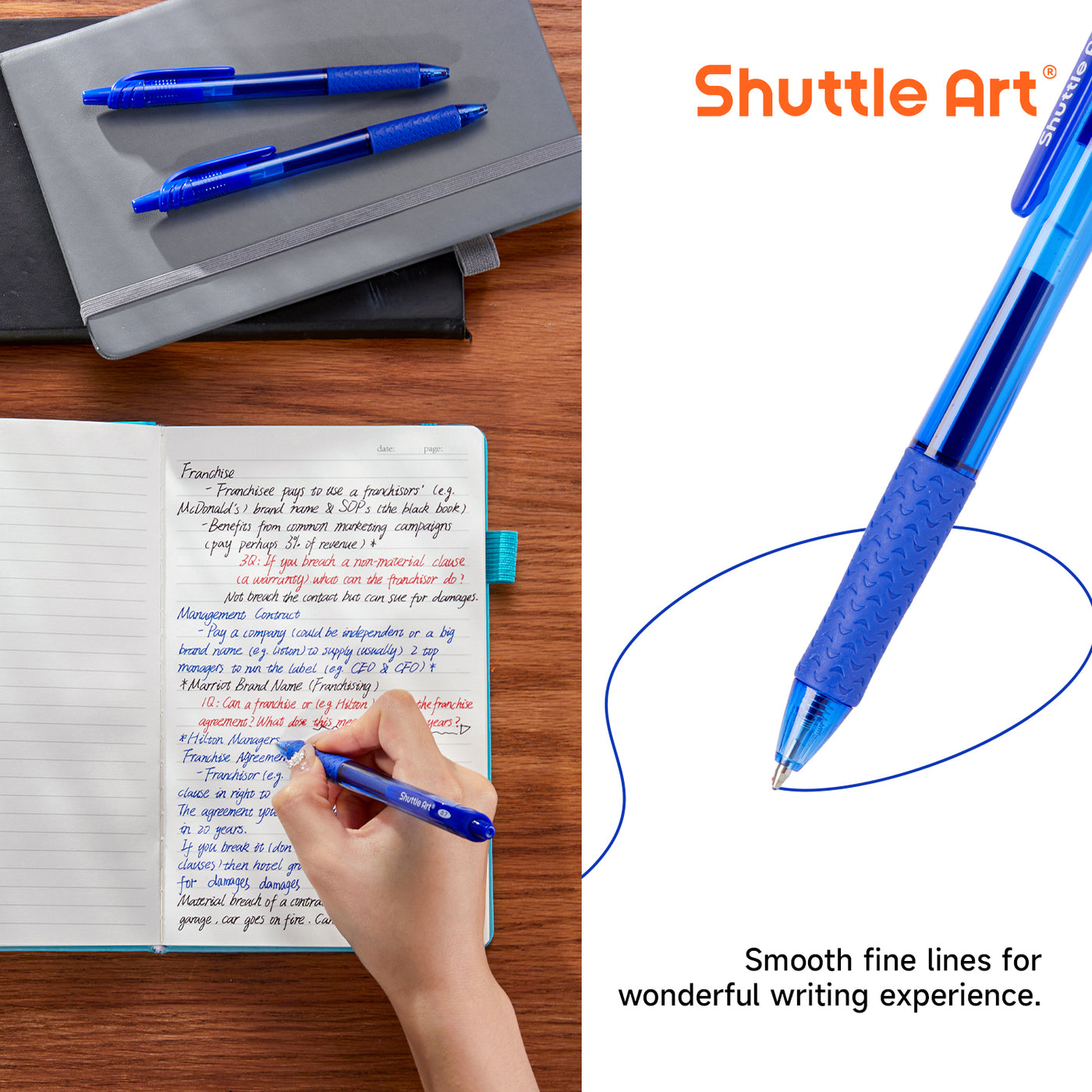 Blue Gel Pens, 40 Pack Retractable 0.7mm — Shuttle Art