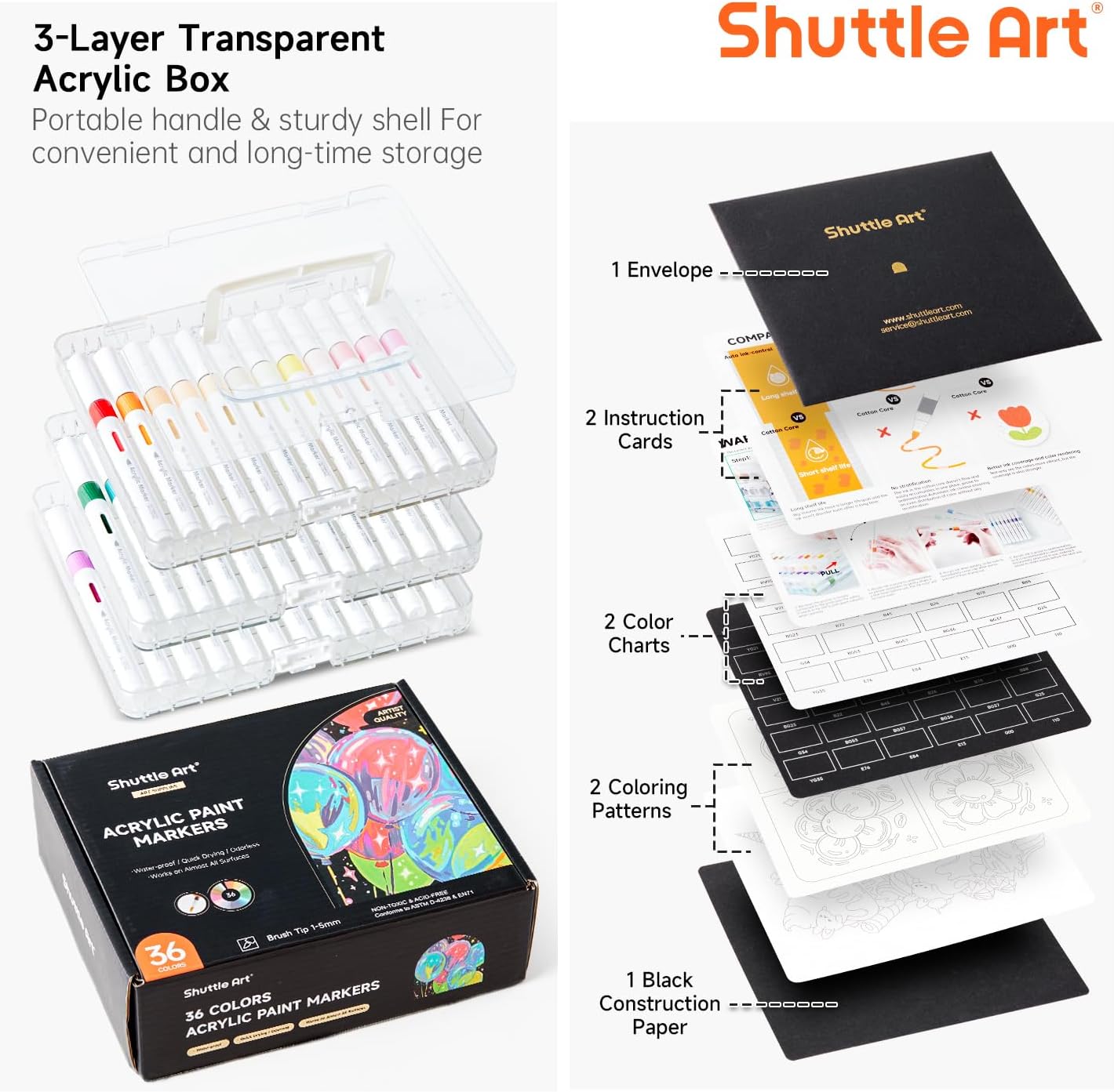 Automatic Ink Control Acrylic Paint Markers, 36 Colors Brush Tip ...
