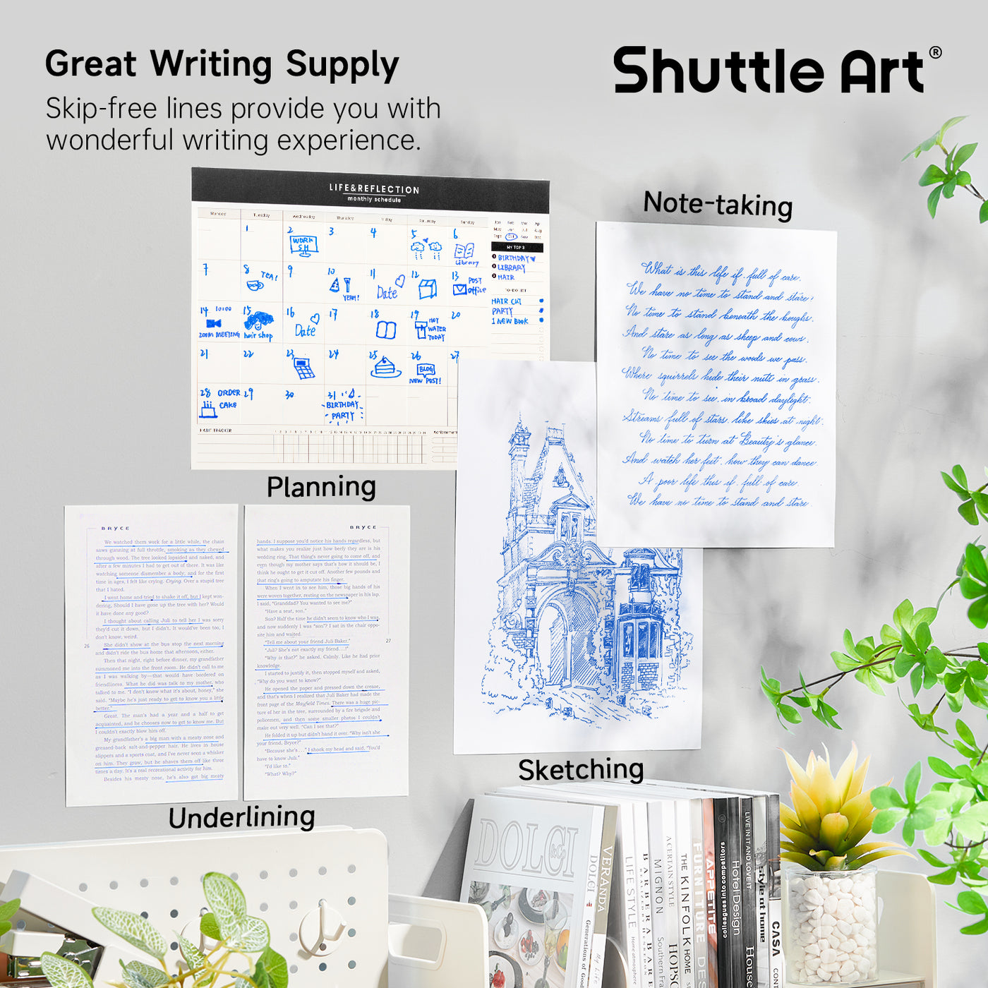 Blue Gel Pens, 40 Pack Retractable 0.7mm — Shuttle Art