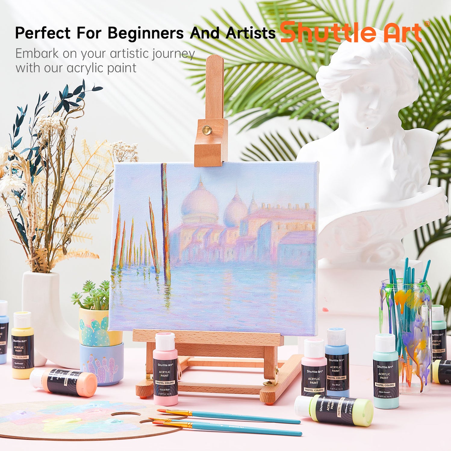 Pastel Acrylic Paint - Set of 30 Colors with 10 Paint Brushes — Shuttle Art