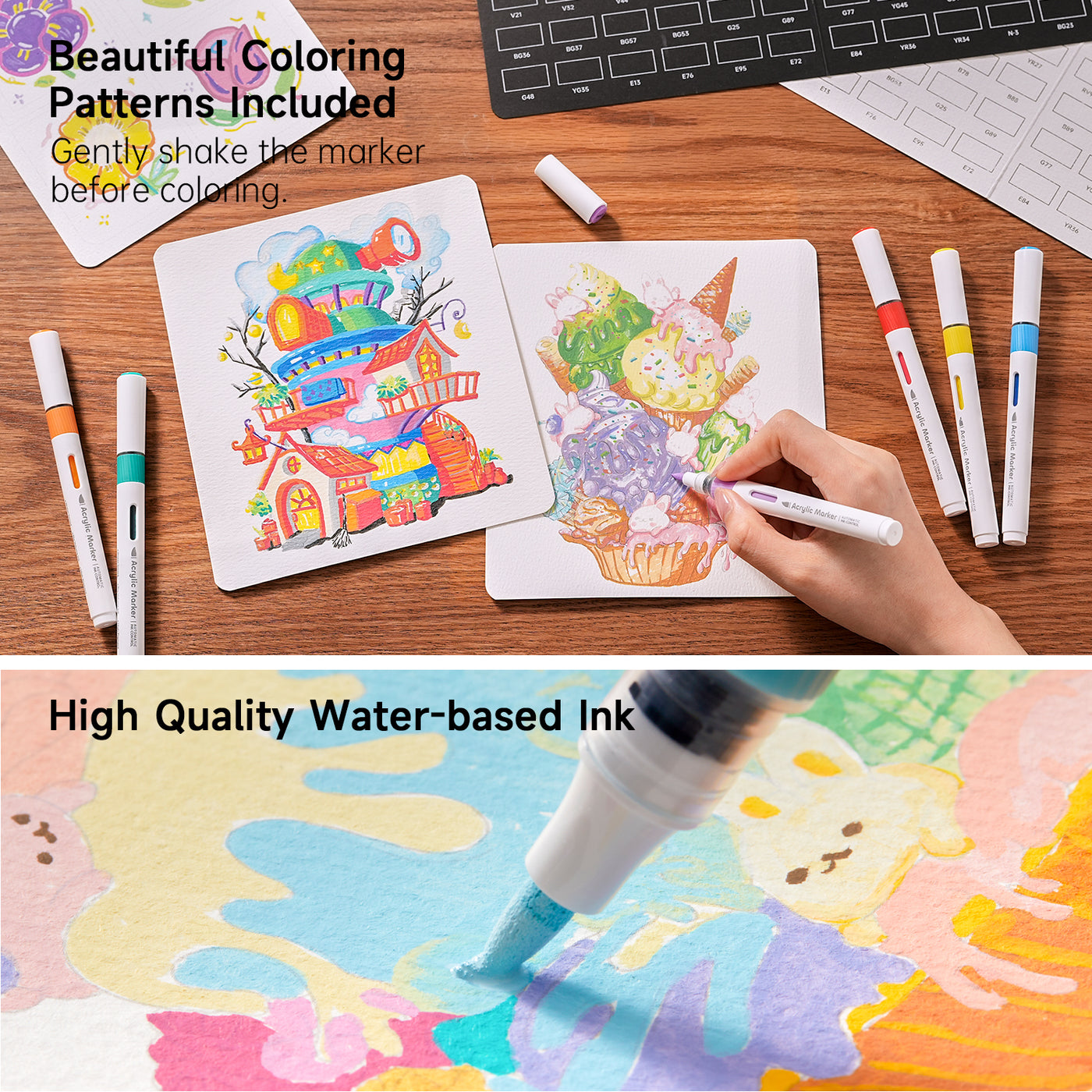 Automatic Ink Control Acrylic Paint Markers- Set of 60 Colors, Brush T ...
