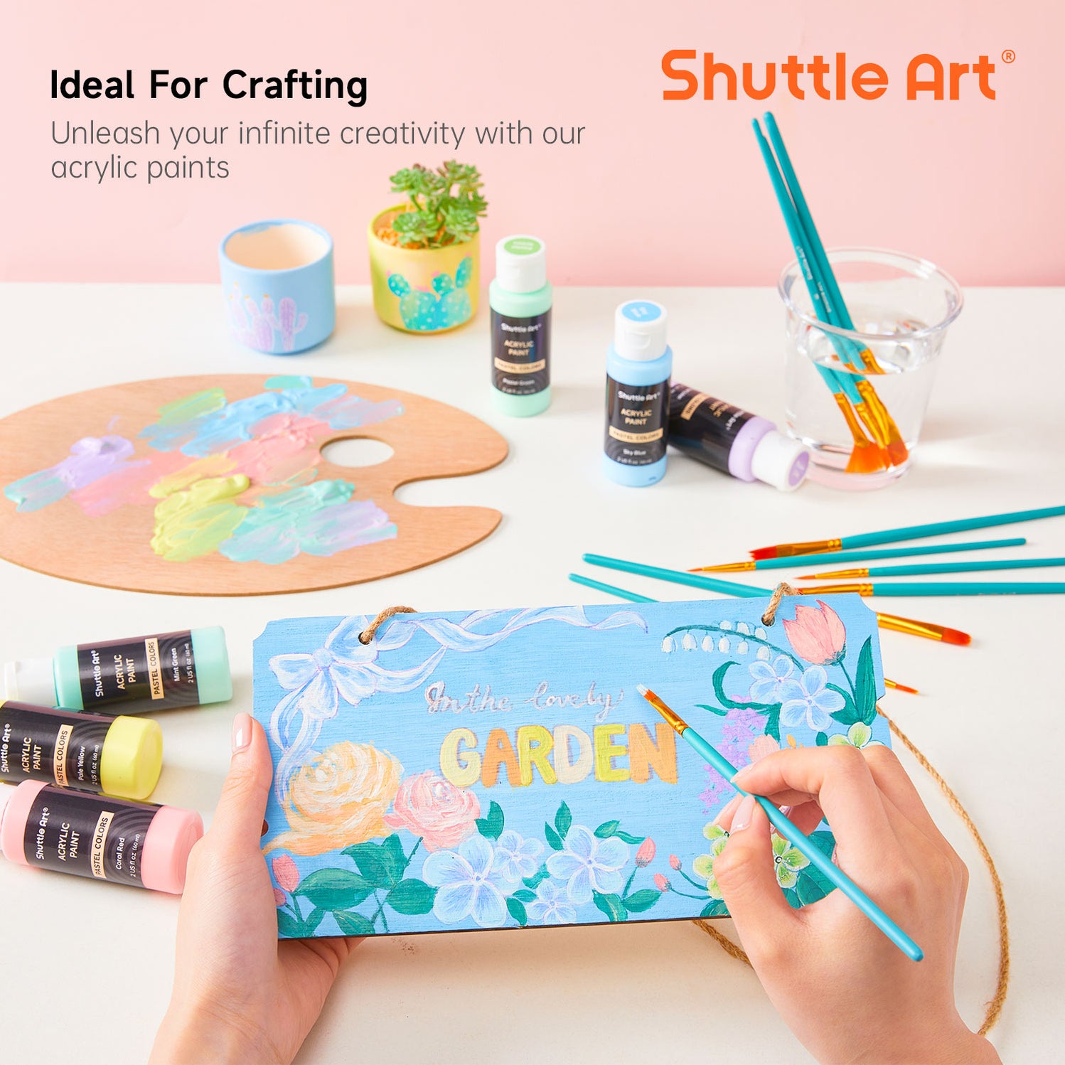 Pastel Acrylic Paint - Set of 30 Colors with 10 Paint Brushes — Shuttle Art