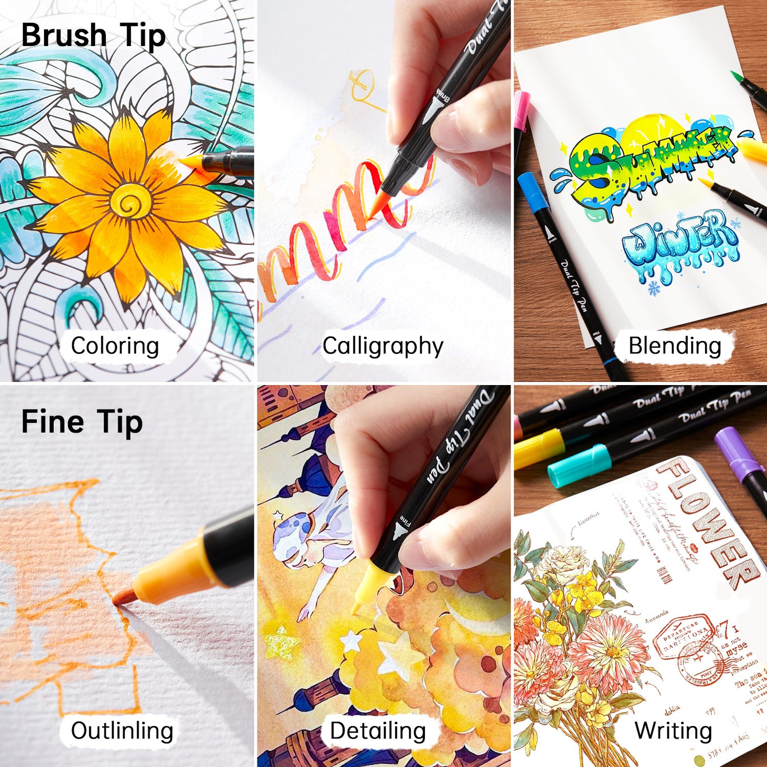 Dual Tip Brush Pens Art Markers Set of 25 Colors — Shuttle Art