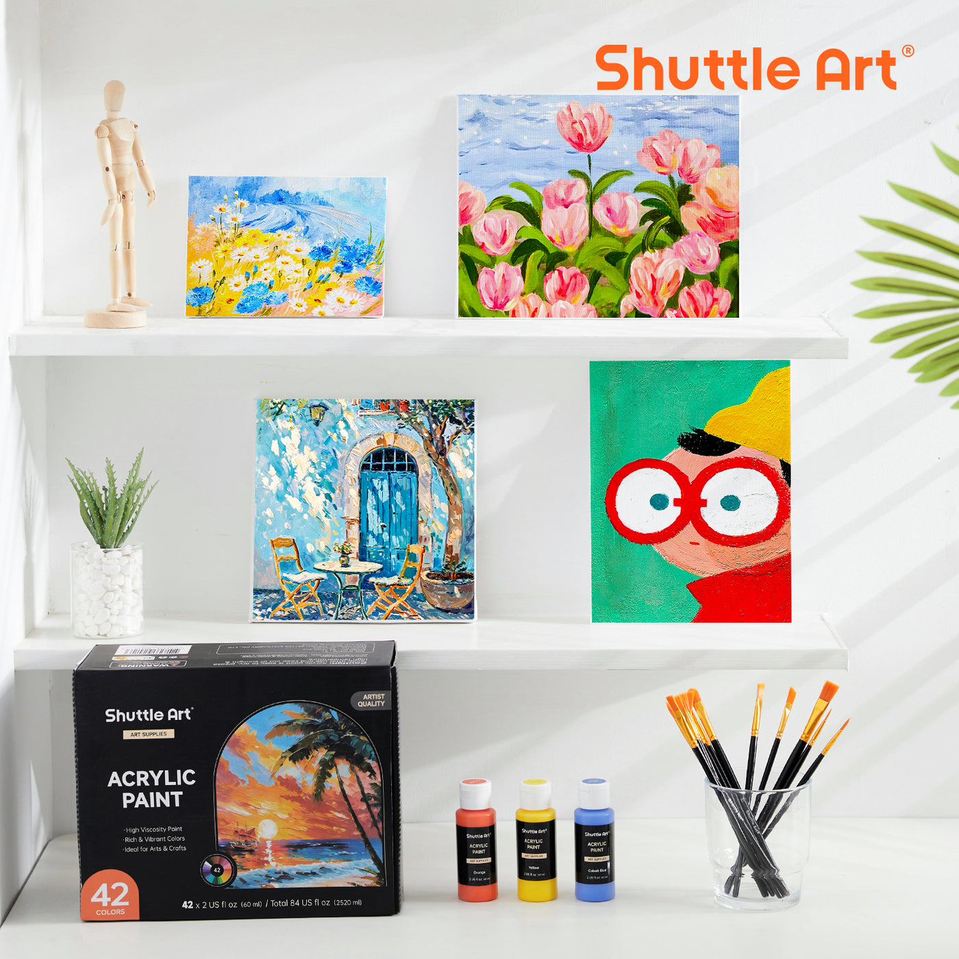 Acrylic Paint Set - 42 Colors with 12 Paint Brushes — Shuttle Art