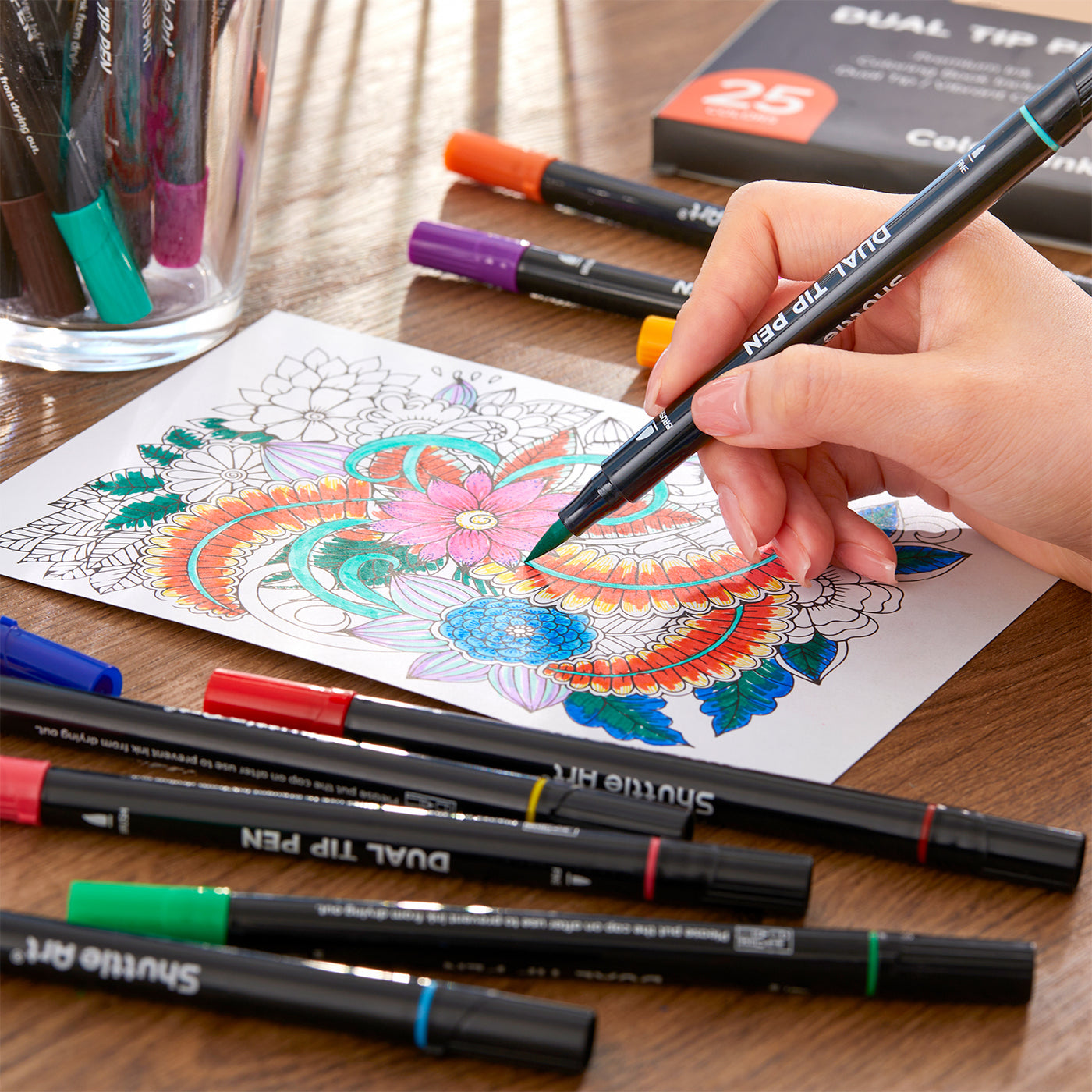 Dual Tip Brush Pens Art Markers Set of 25 Colors — Shuttle Art